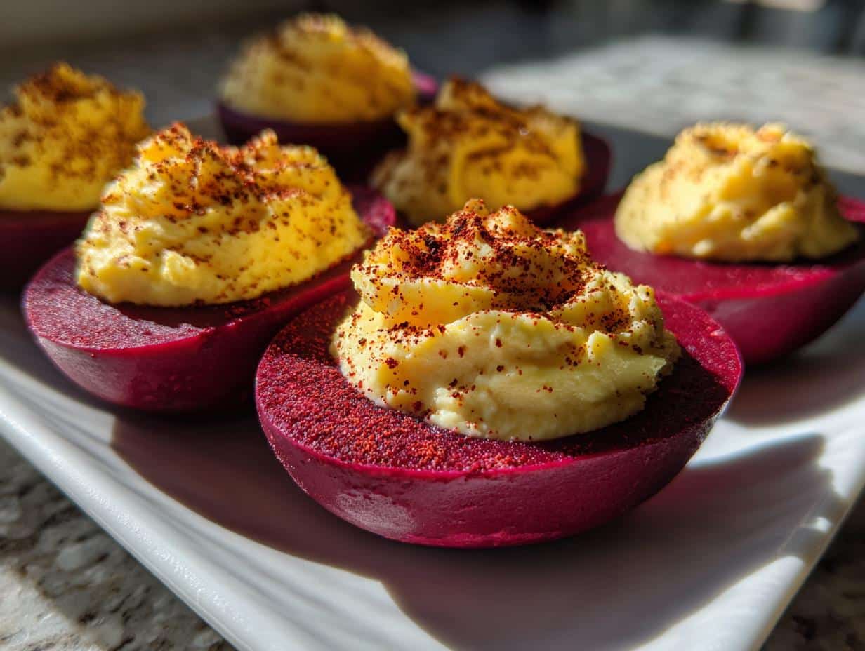 Creepy Beet Dyed Deviled Eggs: 3 Spooky Tricks for Halloween